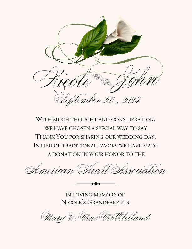 Custom Wedding Donation Cards for your Charity Favors and Charitable Gift Cards - Documents and ...